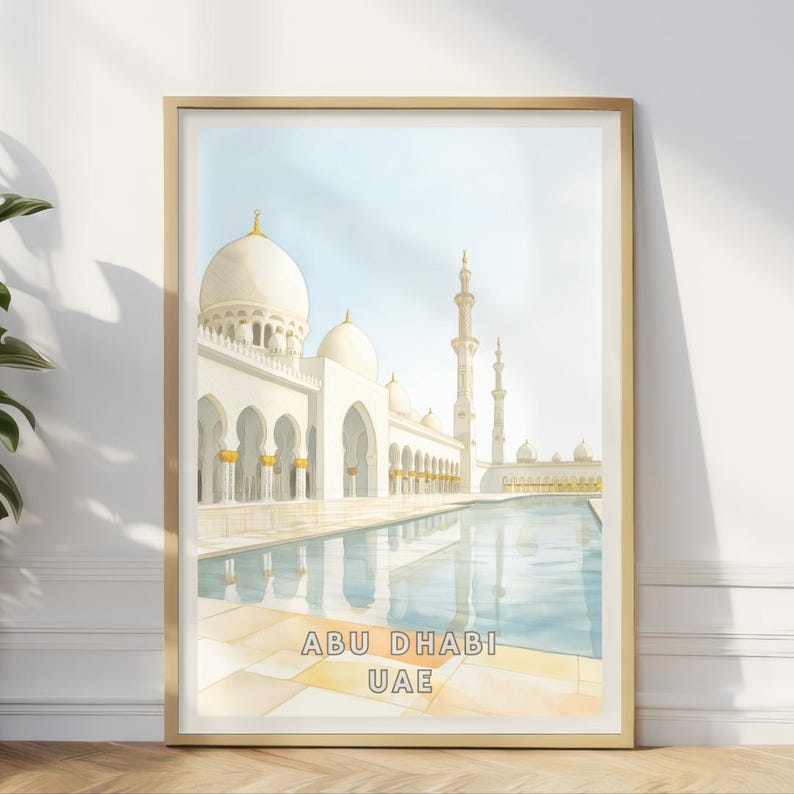 Abu Dhabi Poster, Sheikh Zayed Grand Mosque Art, UAE Arabian ...
