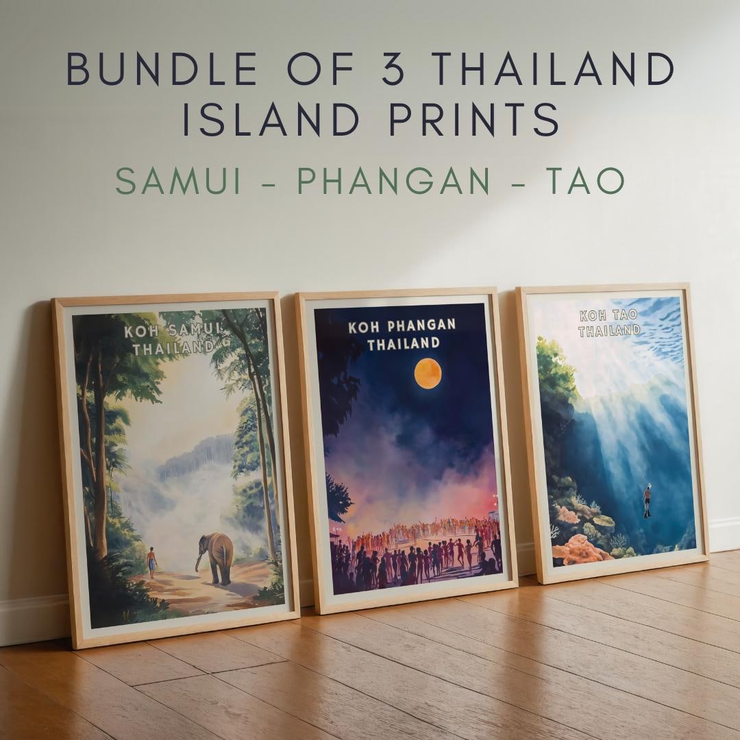 Thailand Island Print Set of 3, Koh Samui Jungle Poster, Koh Phangan ...
