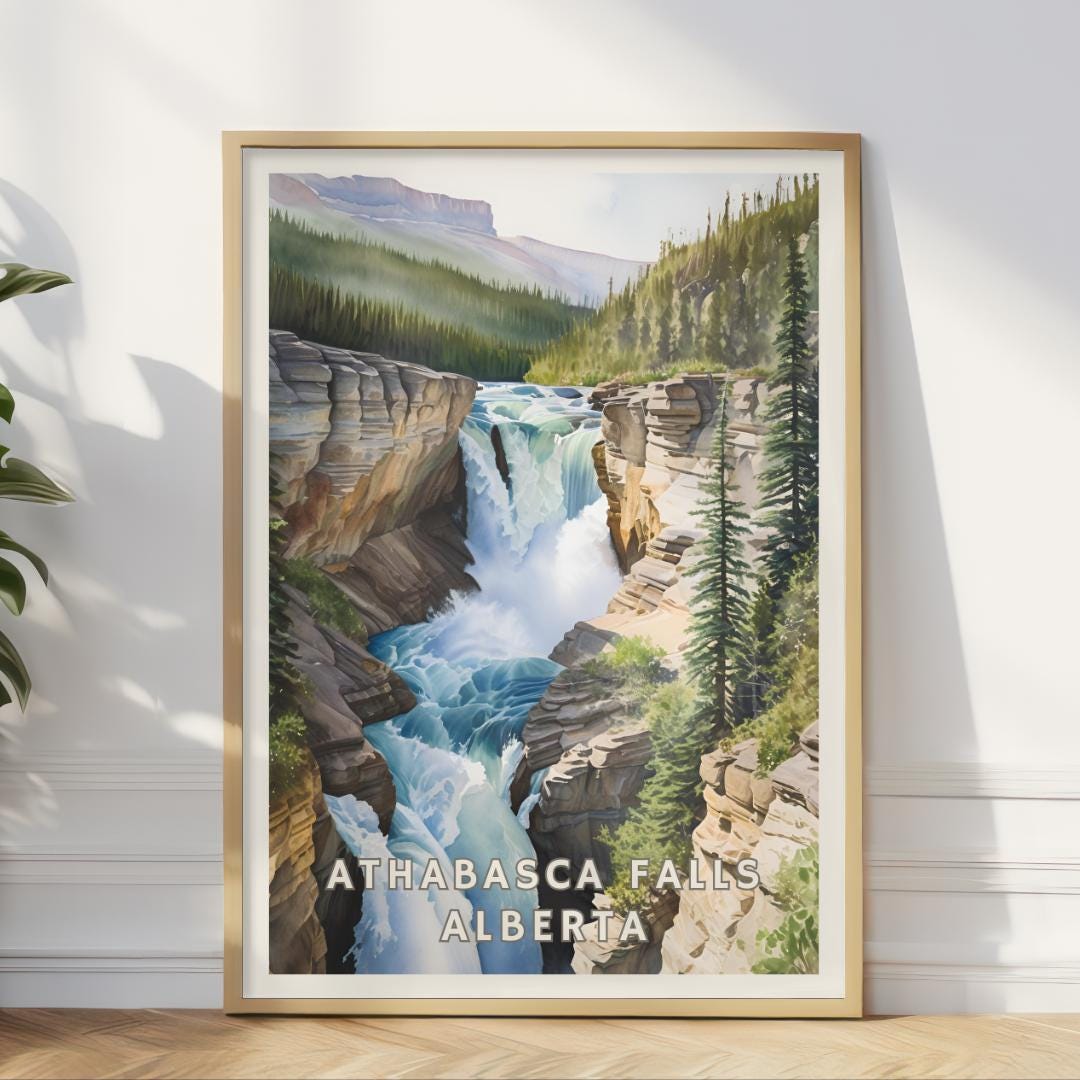 Athabasca Falls Alberta Poster, Jasper National Park Wall Art, Canadian ...