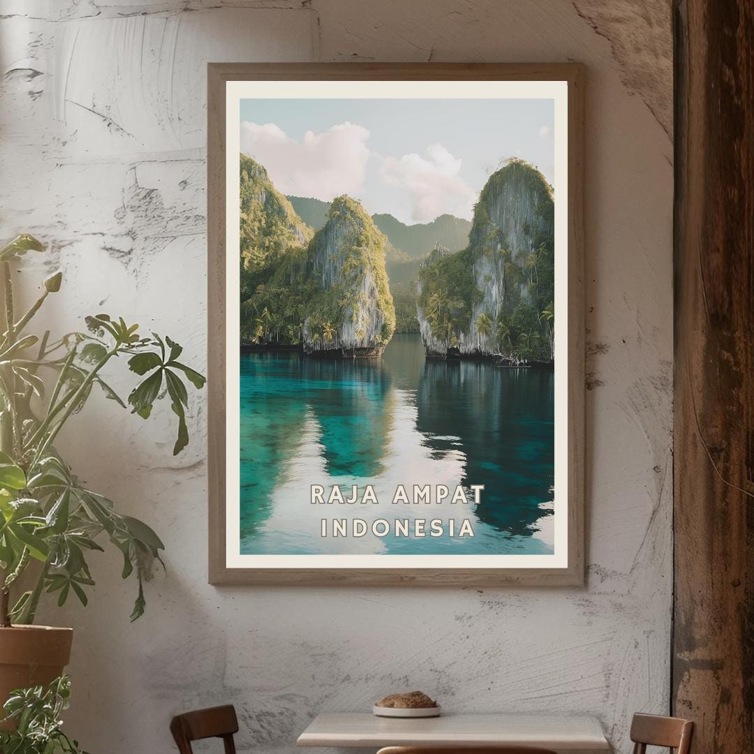 Raja Ampat Travel Poster, Exotic Beach Wall Art, Indonesia Tropical ...