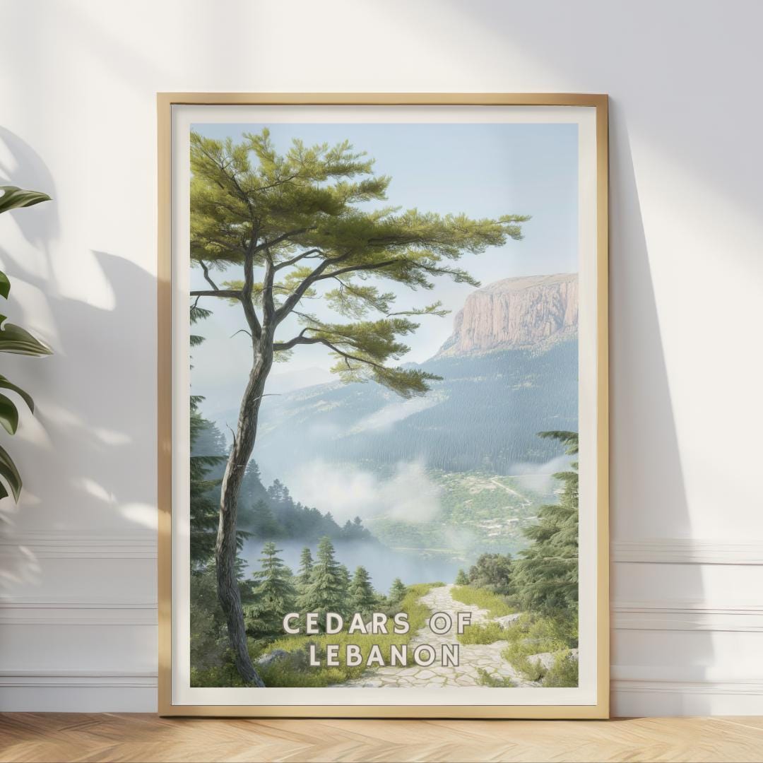 Cedars of Lebanon Poster, Lebanese Mountain Landscape Art, Middle ...