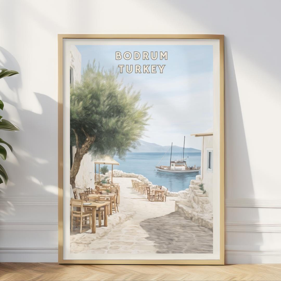 Bodrum Turkey Poster, Aegean Coast Print, Seaside Café Wall Art ...