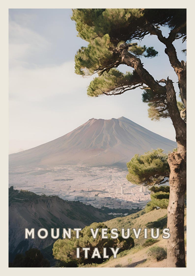 Mount Vesuvius Italy Poster, Volcano Wall Art, Naples Travel Print ...