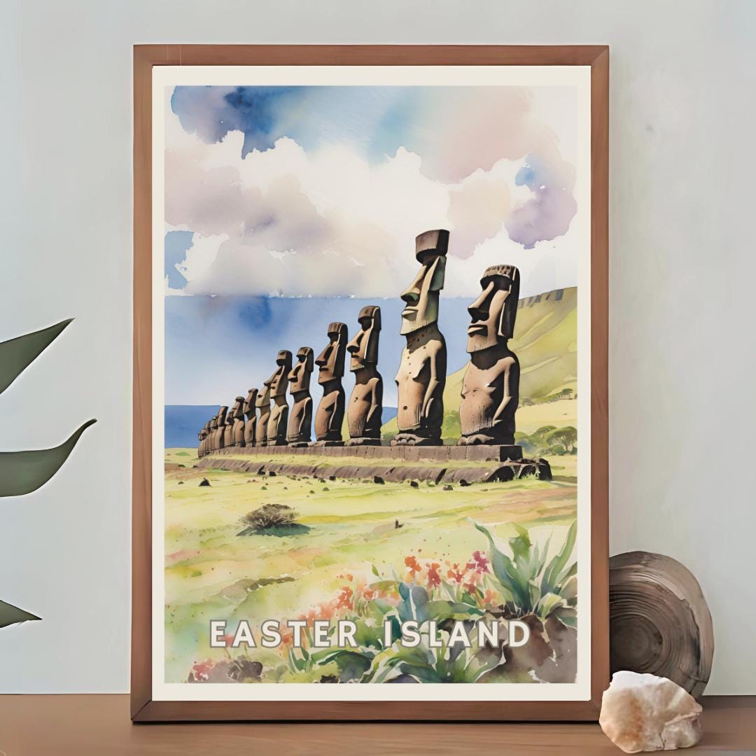 Easter Island Poster, Rapa Nui Moai Statues , Chile Travel Print ...