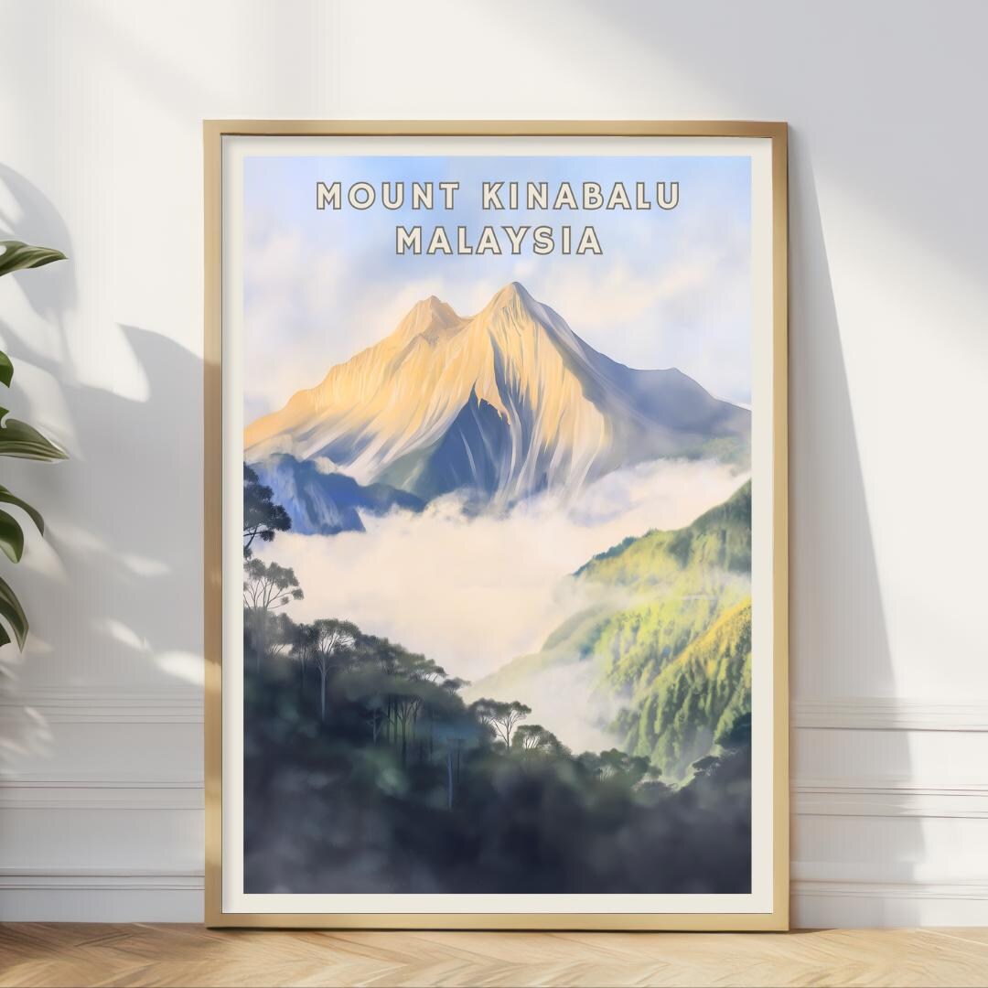 Mount Kinabalu Print: Borneo Mountain Landscape, Adventure Travel Art ...