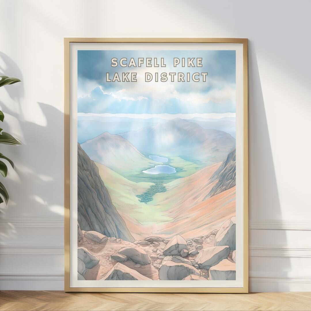Scafell Pike Poster, Lake District National Park Wall Art, UK Mountain ...