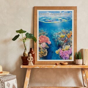 Great Barrier Reef Poster, Underwater Coral Wall Art, Ocean Marine Life ...