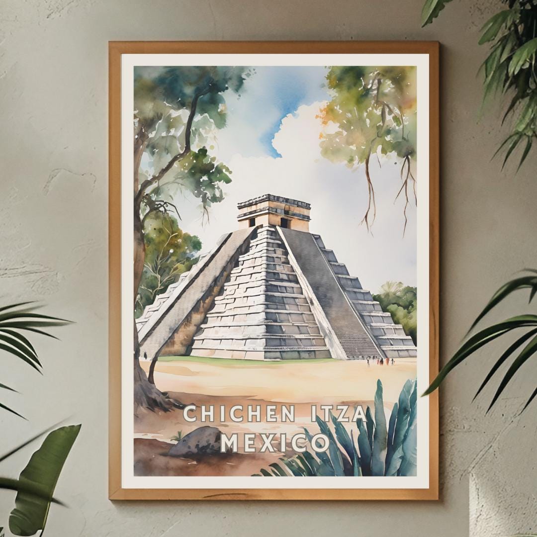 Chichen Itza Mexico Poster, Ancient Mayan Pyramid Wall Art, Yucatan ...