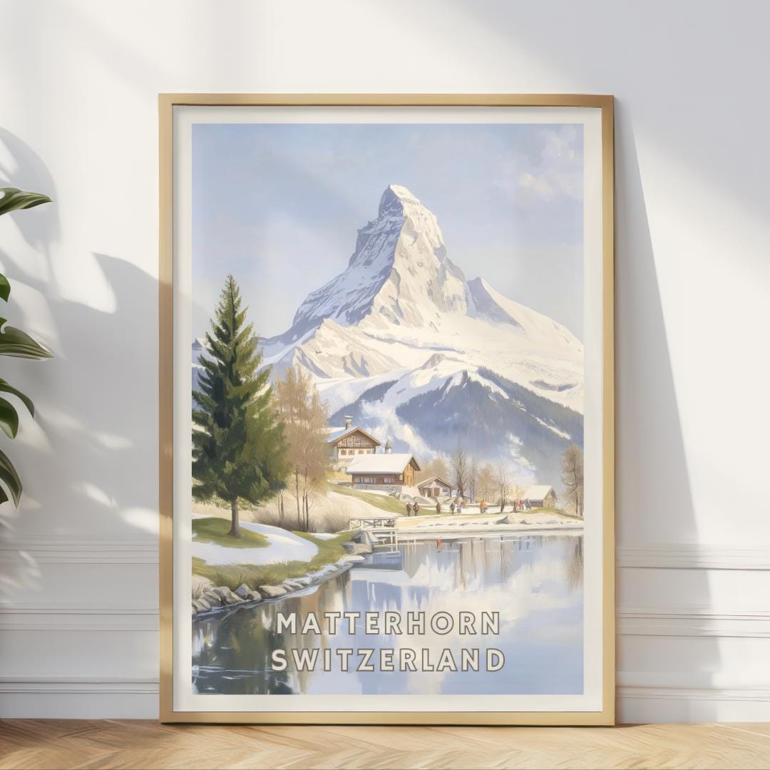 Matterhorn Switzerland Poster, Alpine Mountain Print, Zermatt Winter ...