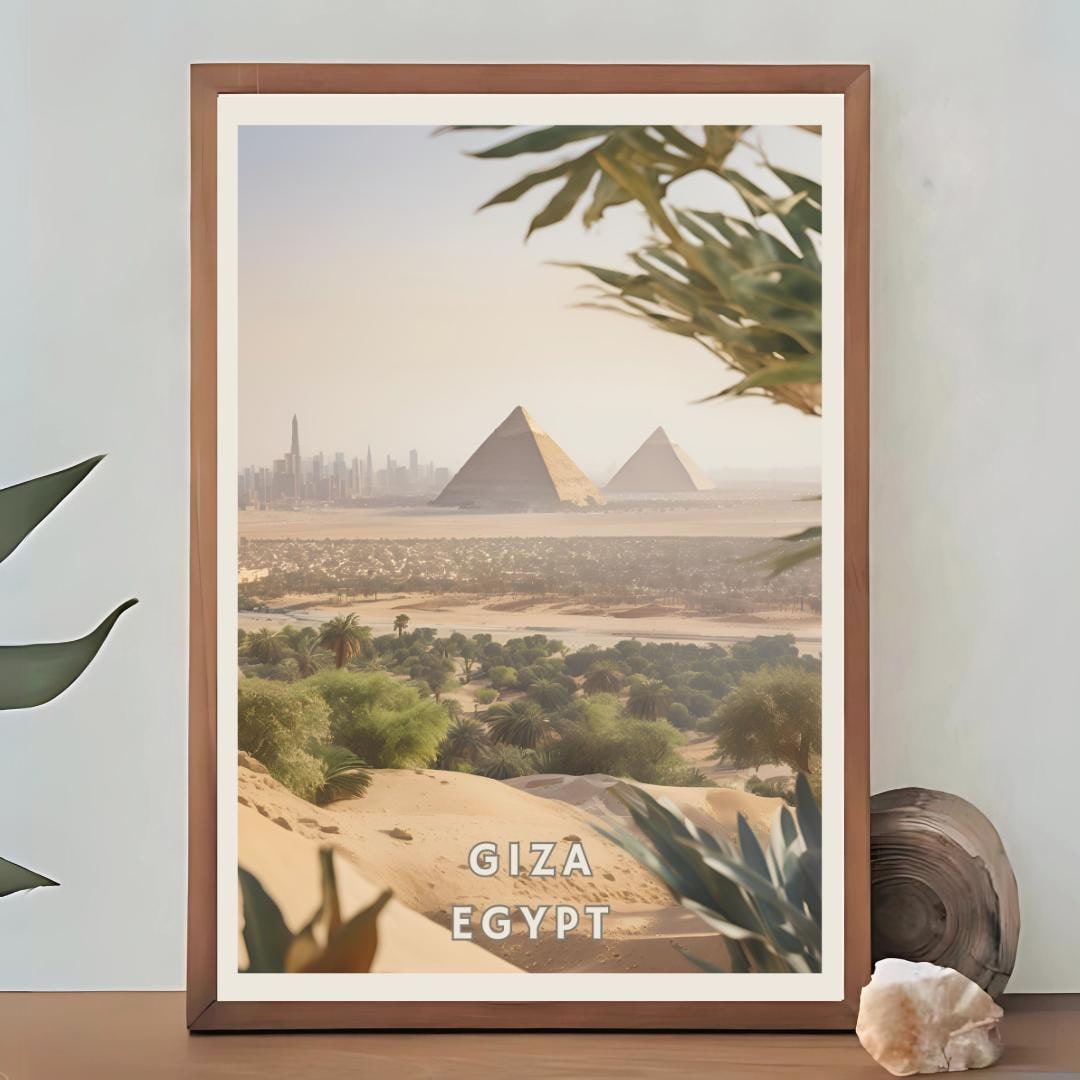 Giza Egypt Poster, Pyramids of Giza Wall Art, Egyptian Desert Landscape ...