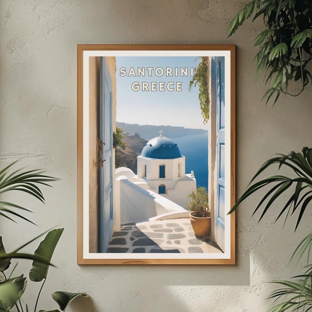 Santorini Greece Poster, Greek Islands Travel Art, Santorini Island ...
