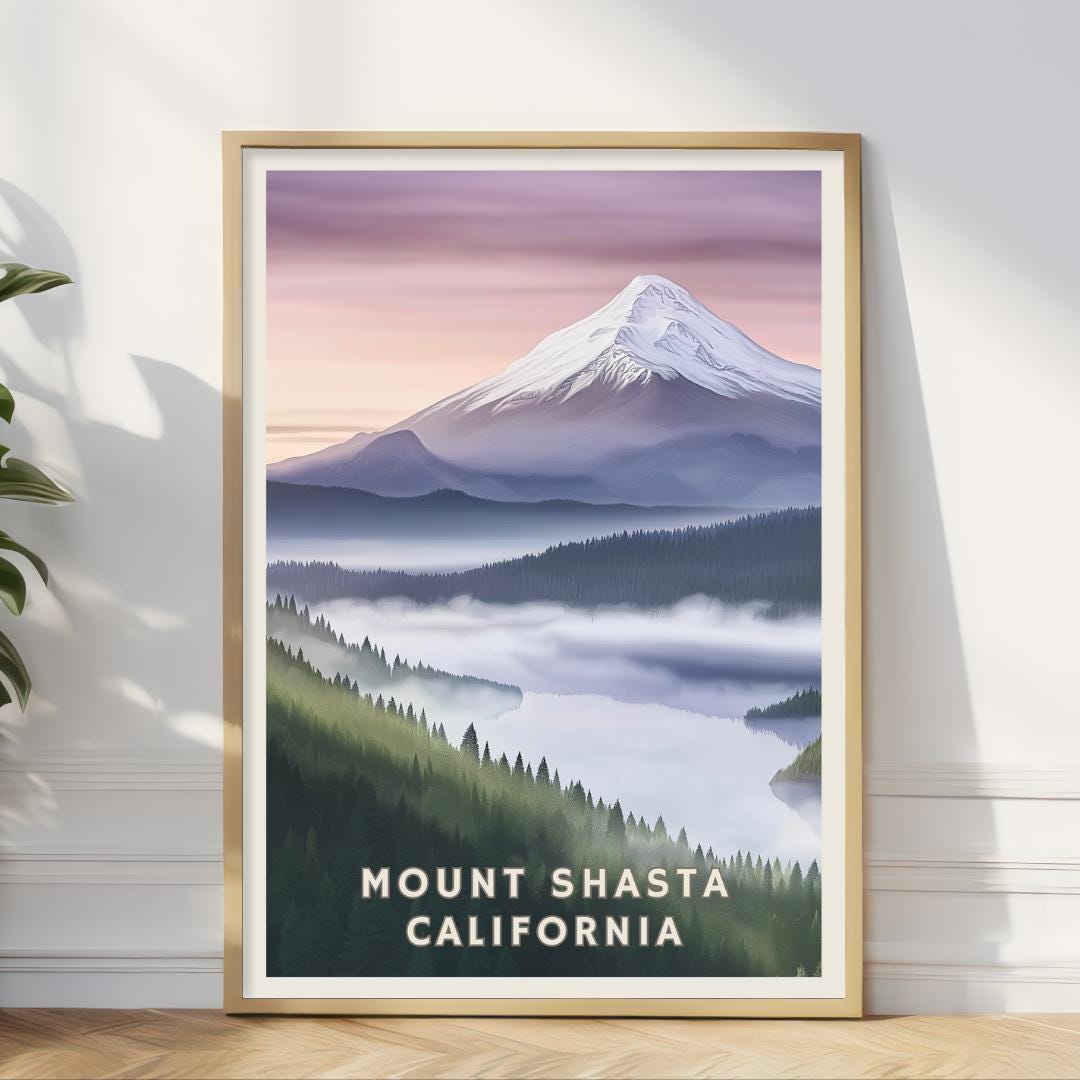 Mount Shasta Poster: Misty Pacific Northwest Landscape Art - Etsy