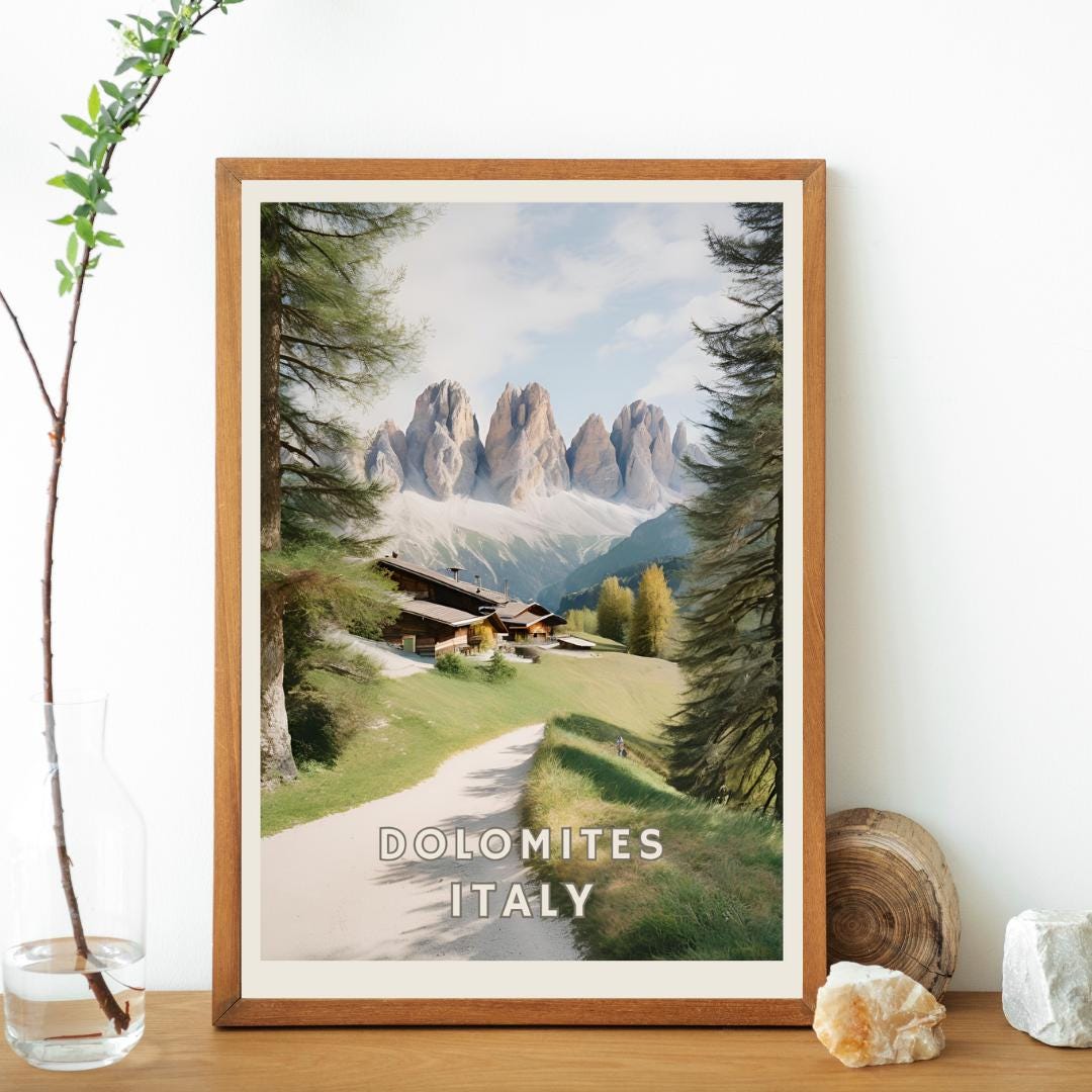 Dolomites Italy Poster, Alpine Landscape Art, Mountain Cabin Decor ...