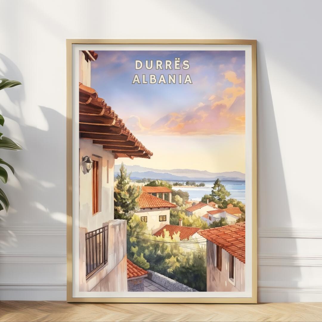Durrës Albania Poster, Mediterranean Coastal Town Wall Art, Albanian ...