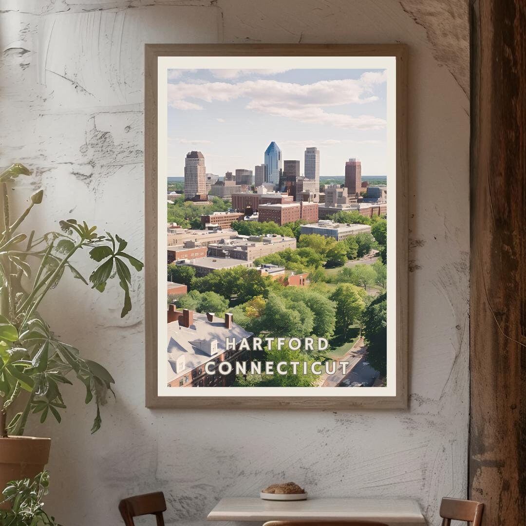 Hartford Connecticut USA Poster, New England Travel, Skyline Wall Art ...