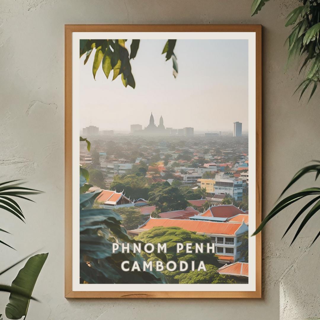 Phnom Penh Cambodia Poster, Cambodia City Skyline, Asian Temple Print ...
