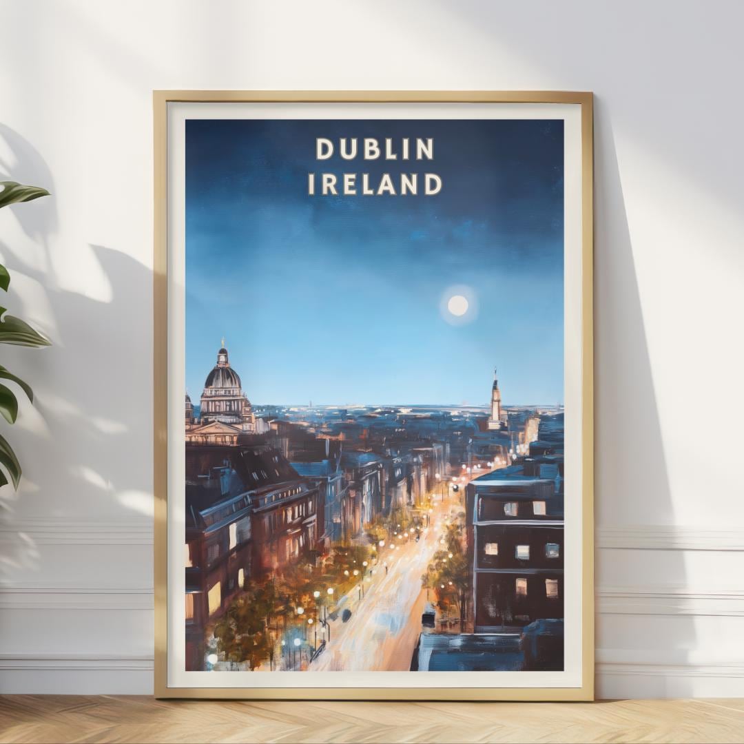 Dublin Ireland Poster, City at Night Wall Art, Irish Skyline Print ...