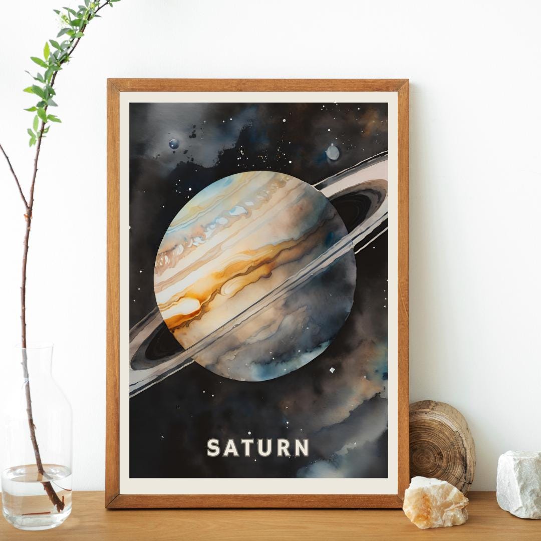 Saturn Planet Space Poster, Astronomy, Art Print, Travel, Wall Decor ...