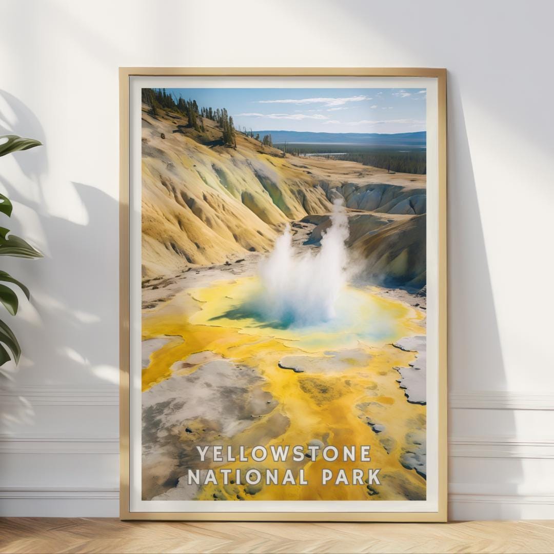 Yellowstone Geyser Poster, American National Park Print, Geothermal Hot ...