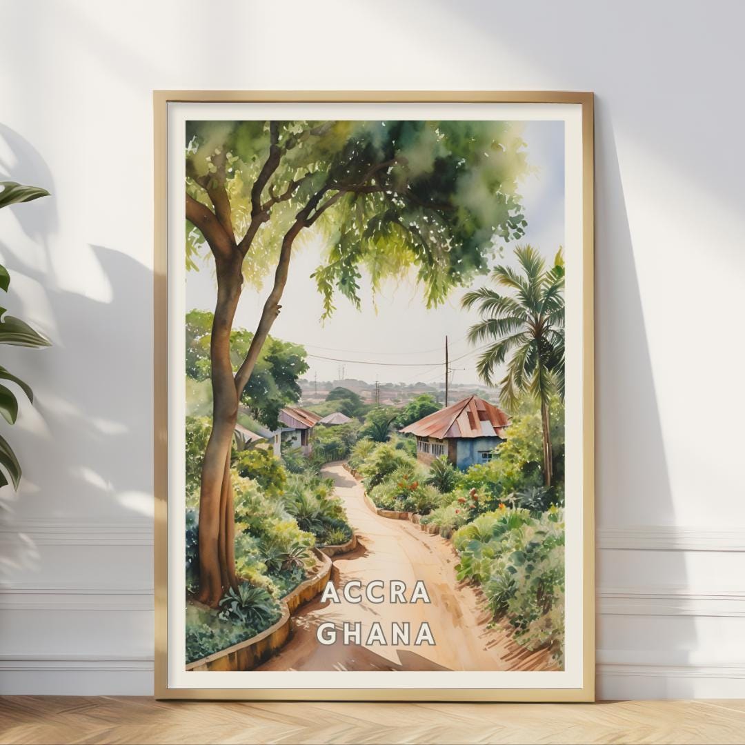 Accra Ghana Poster, African Village Wall Art, Tropical Landscape Print ...