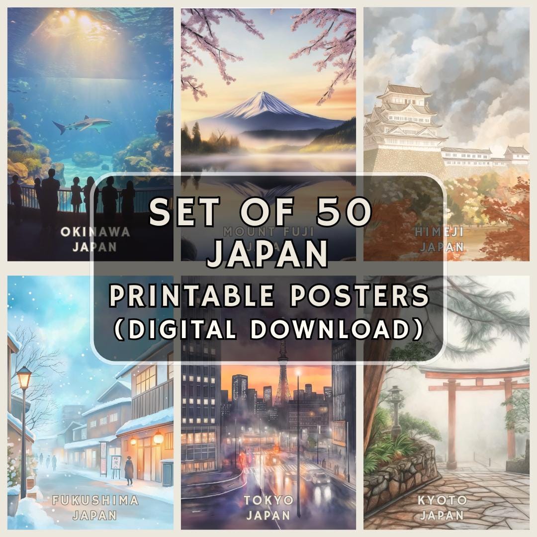 Japan Travel Poster Set: 50 Prints, Kyoto, Tokyo, Fuji (digital ...