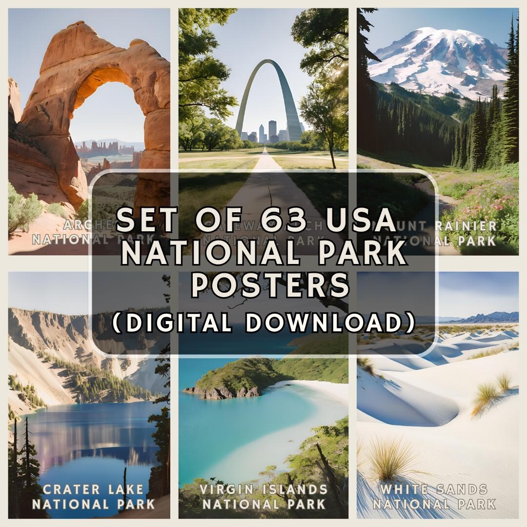 USA National Parks Poster Set: 63 Watercolor Nature Prints (digital ...