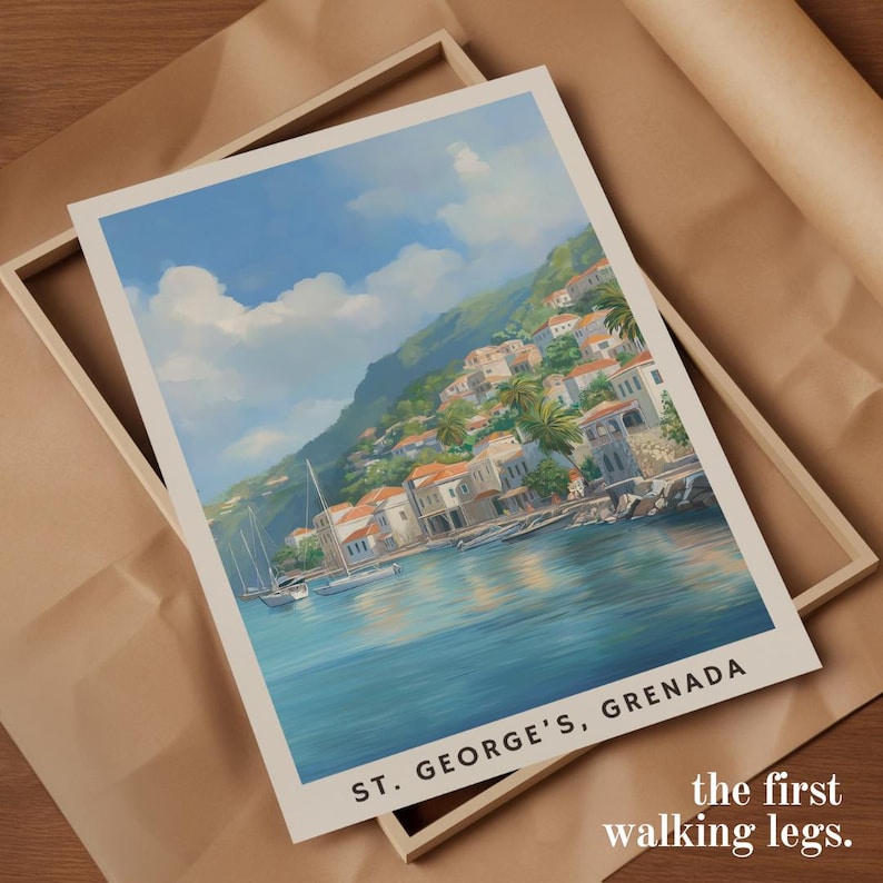 St. George’s Grenada Poster: Caribbean Harbor Print, Coastal Village ...