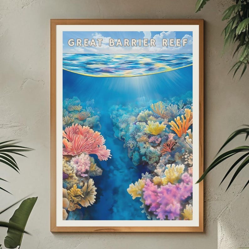 Great Barrier Reef Poster, Underwater Coral Wall Art, Ocean Marine Life ...
