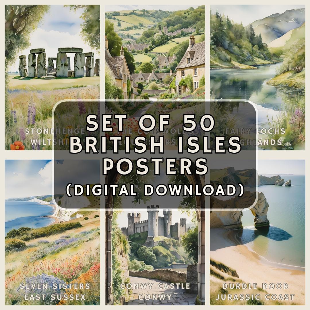 Set of 50 British Isles Posters Digital Download, England Scotland ...