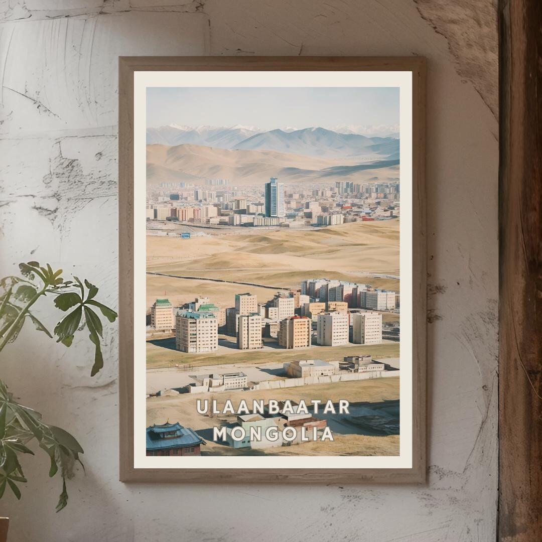 Ulaanbaatar Mongolia Poster, Mongolian Cityscape Mountain Decor, Modern ...