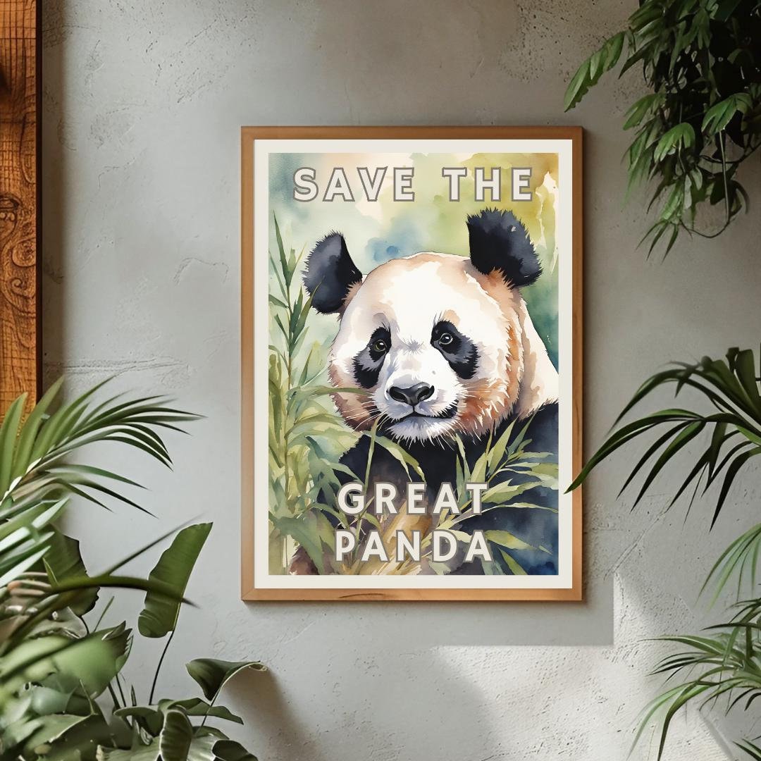 Save the Great Panda Poster, Endangered Species Conservation Art ...