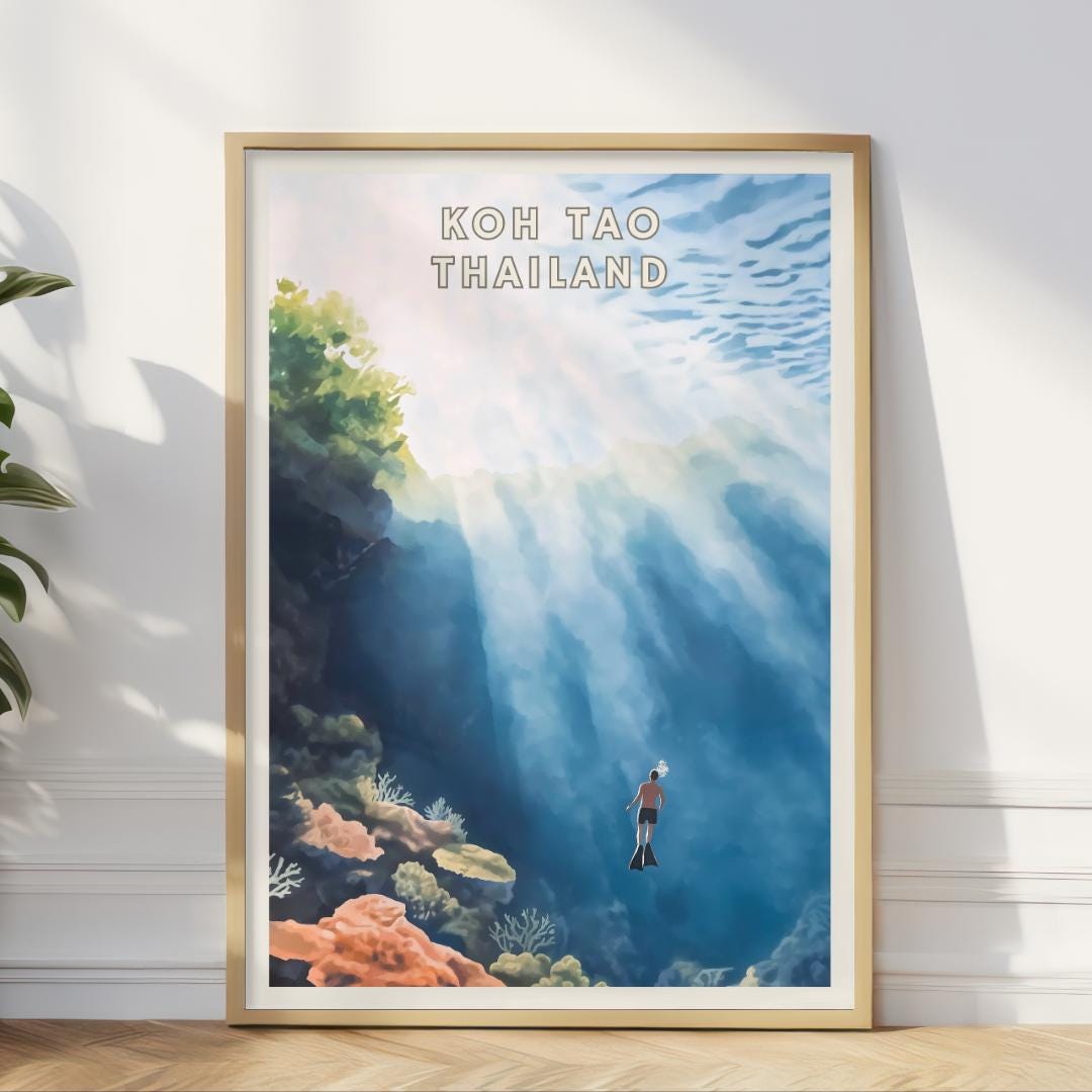 Koh Tao Thailand Diving Poster, Snorkeling Coral Reef Wall Art ...