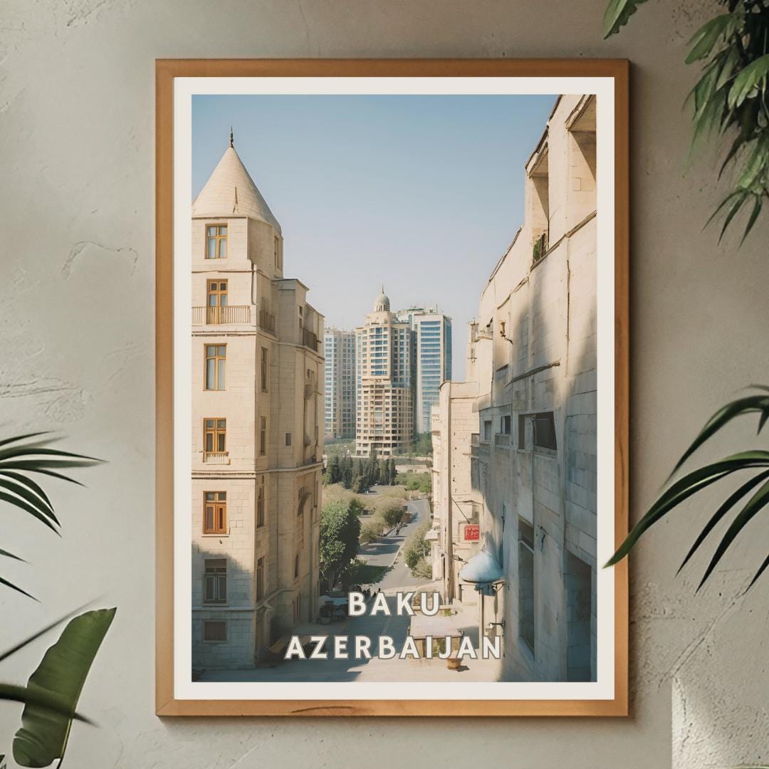 Baku Azerbaijan Poster, Azerbaijan Travel Wall Art, Historic Asian City ...