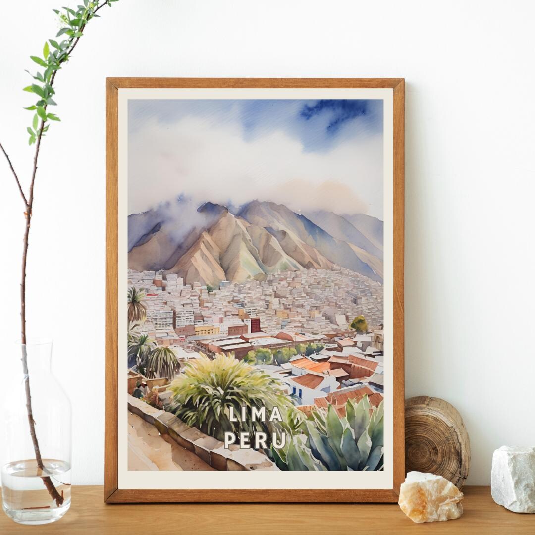 Lima Peru Travel Poster, Andes Mountains Print, Peruvian City Wall Art ...