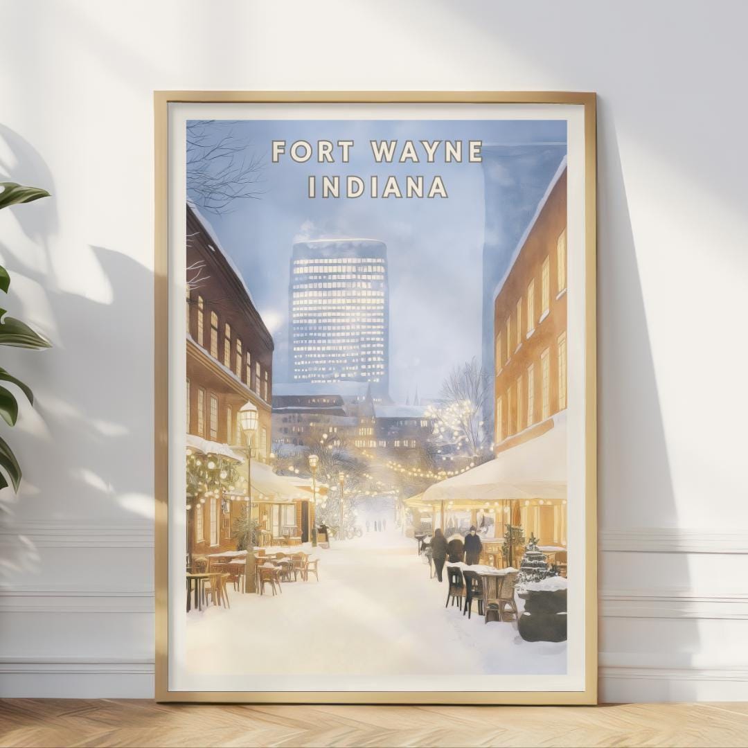 Fort Wayne Indiana Winter Cityscape Art Print: Holiday Market Scene - Etsy