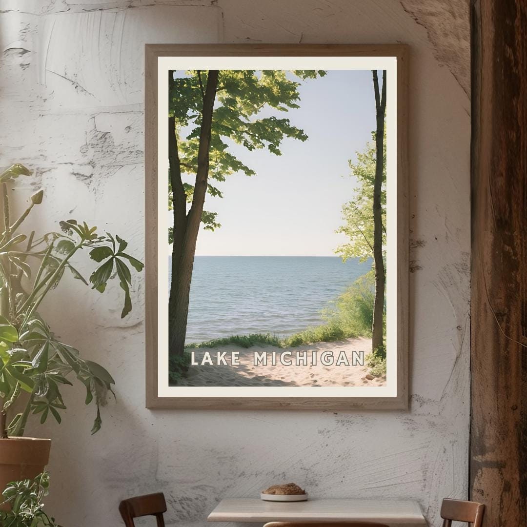Lake Michigan Poster, Great Lakes Wall Art, Midwestern Outdoors Decor ...