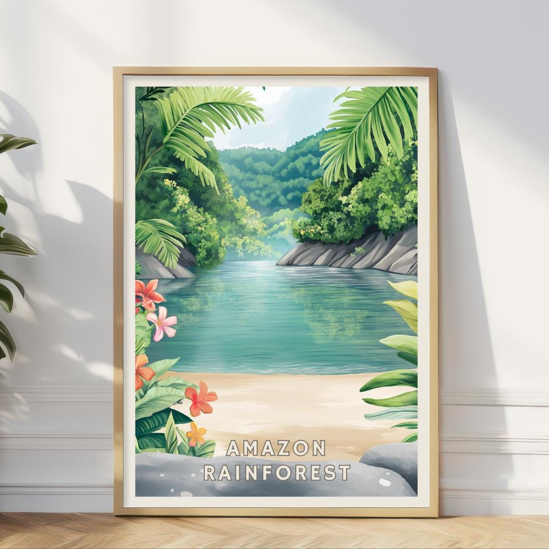 Amazon Rainforest Poster, Tropical Jungle Wall Art, Scenic River Print ...