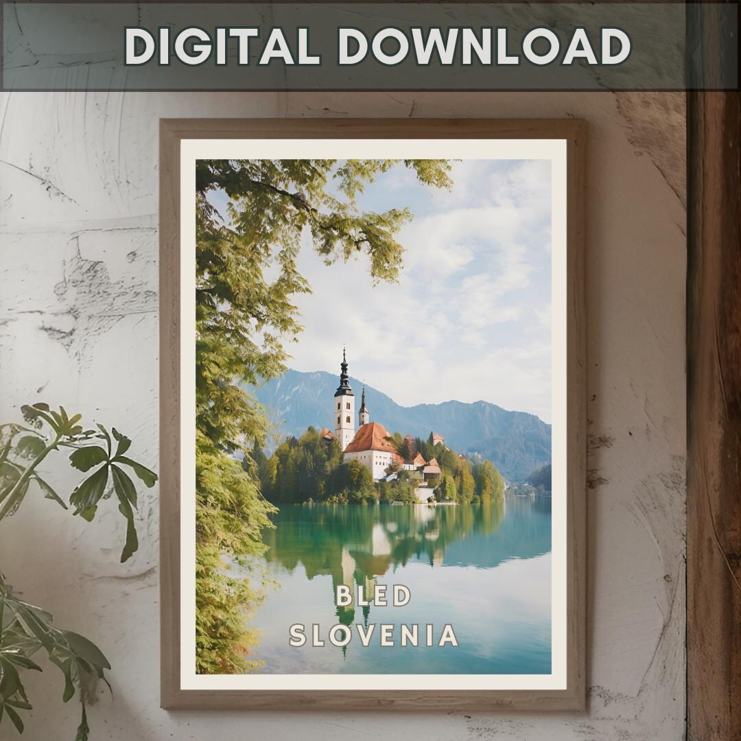 Lake Bled Slovenia Digital Download Poster, Scenic Church Island Print, European Travel Art ...