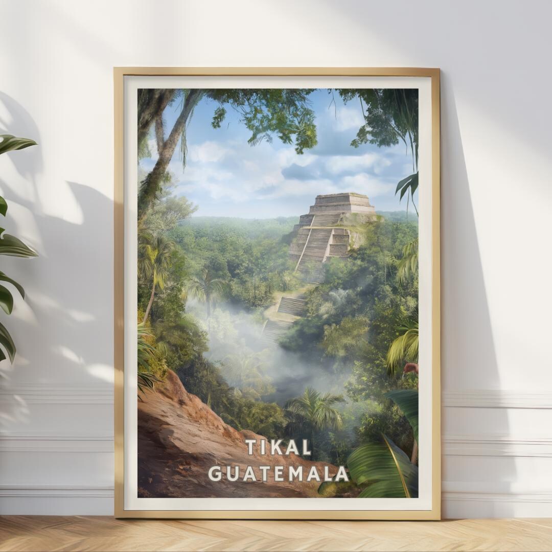 Tikal Guatemala Poster, Ancient Mayan Ruins Wall Art, Jungle Temple ...