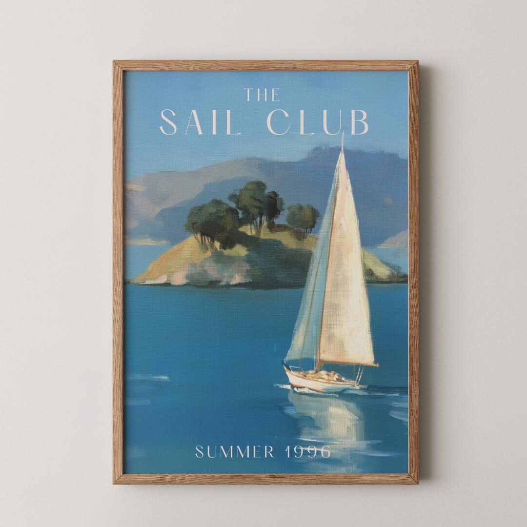 Vintage Sailboat Poster: Coastal Island Sailing Illustration, Nautical ...