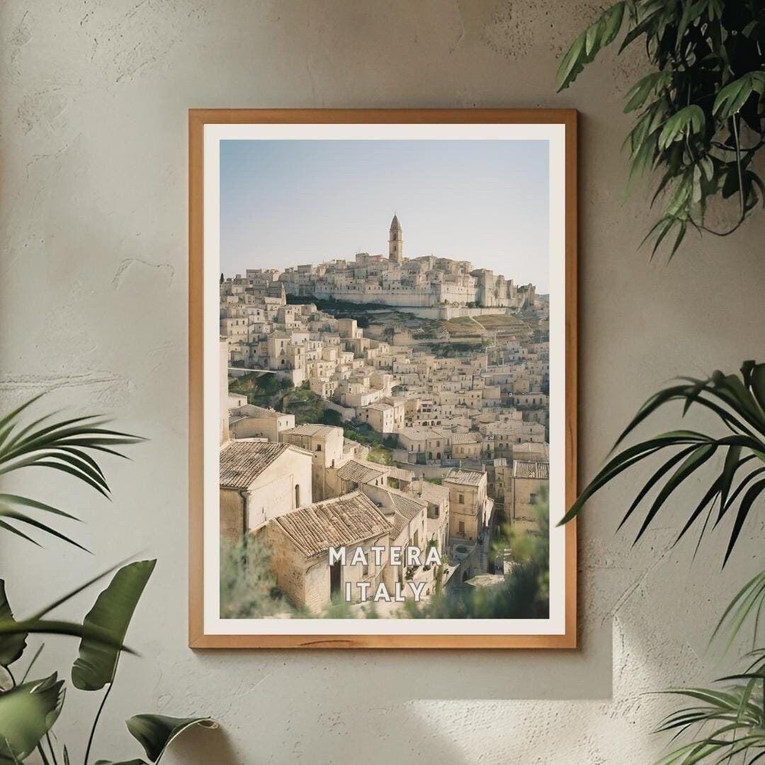Matera Italy Travel Poster, Rustic Italian Heritage Art, Old Town ...