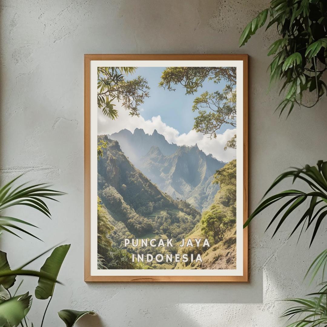 Puncak Jaya Indonesia Poster, Papua Highlands Mountain Art, Tropical ...