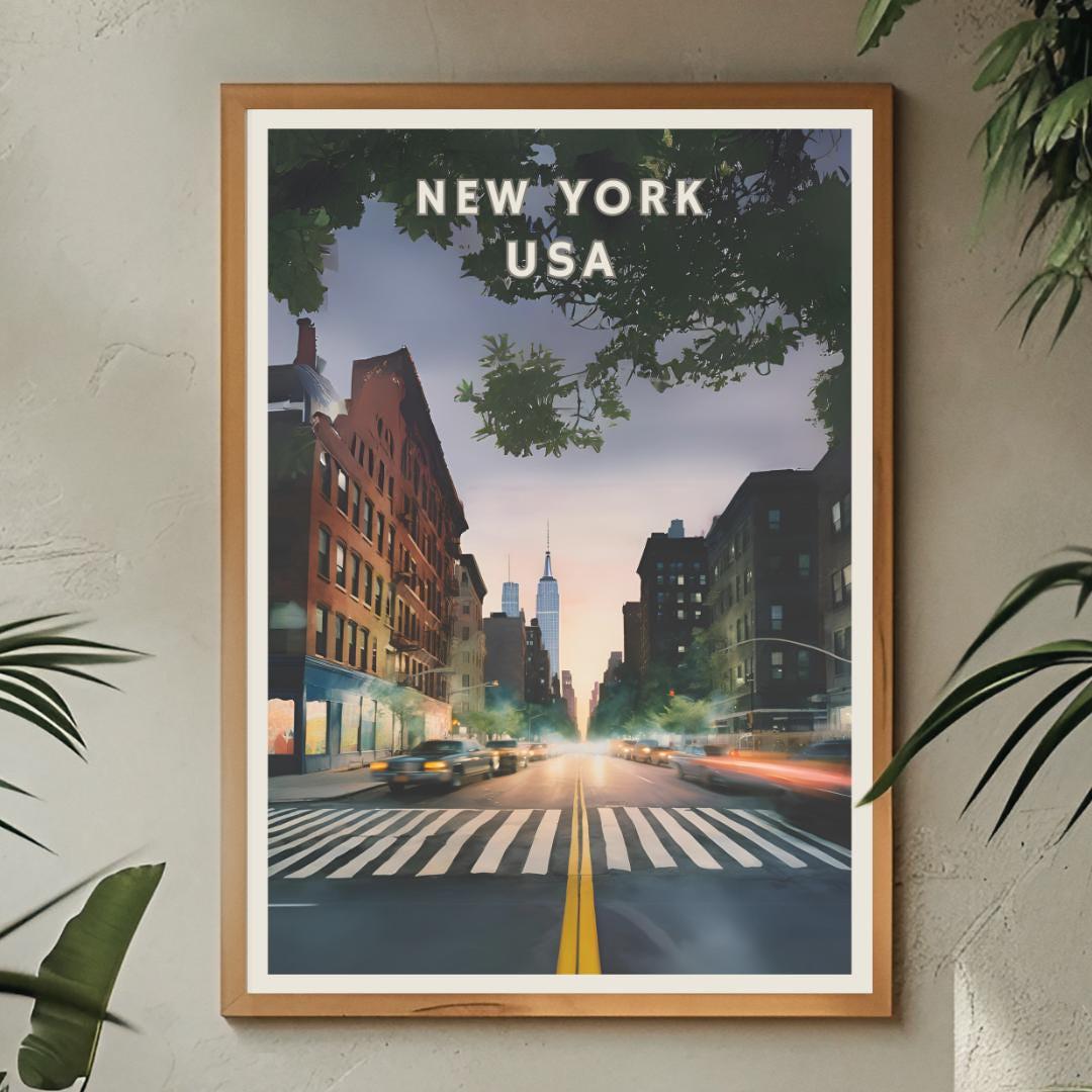 New York City Night Street View Poster, Urban USA Landscape, Vintage ...