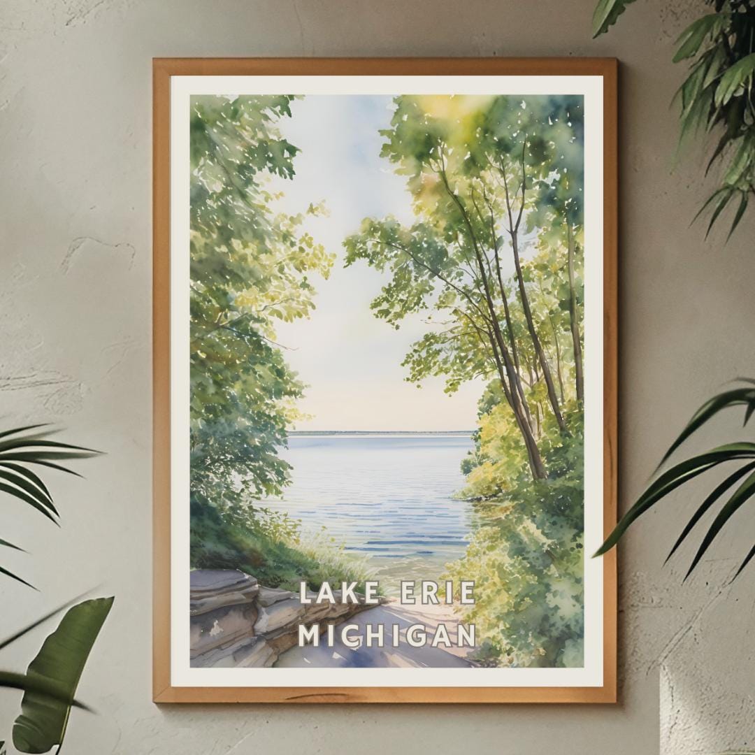 Lake Erie Michigan Poster, Summer Wall Art, Great Lakes Nature Print ...