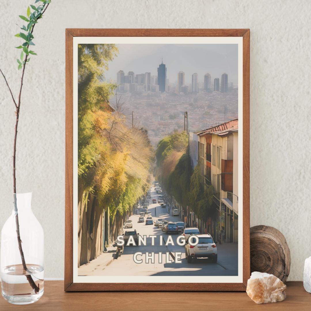 Santiago Chile Poster, Urban Street Scene, City Skyline Art, South ...