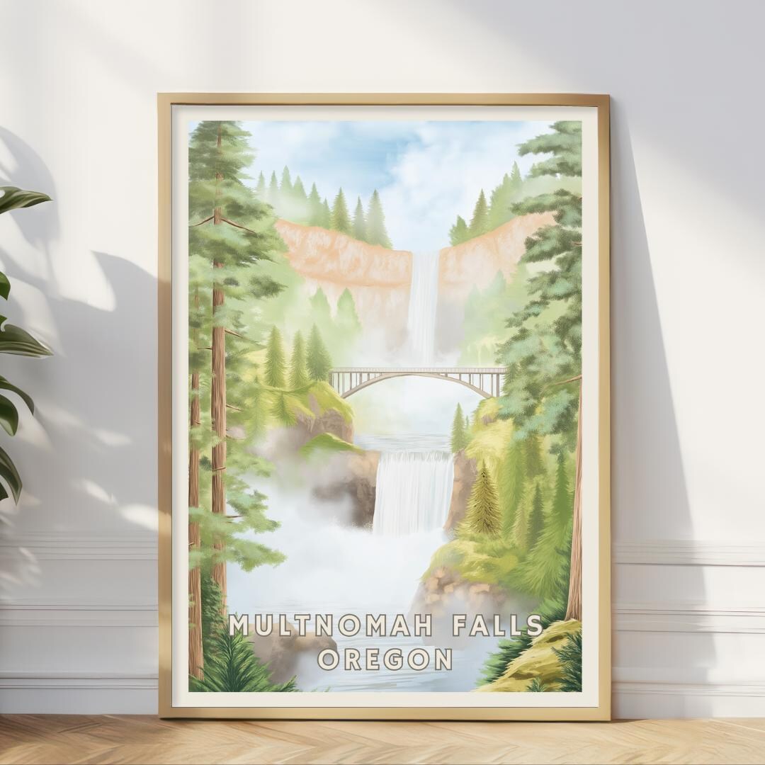 Multnomah Falls Oregon Poster, PNW Waterfall Wall Art, Pacific ...