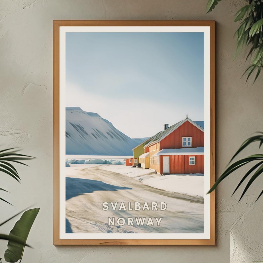 Svalbard Norway Poster, Winter Snowy Town Print, Norwegian Scandinavian ...