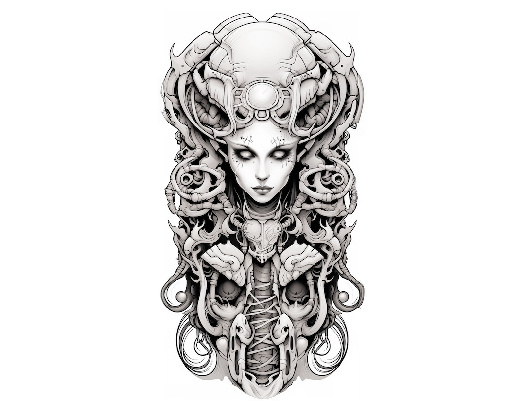 H.R. Giger Inspired Temporary Tattoo, High-res 300 DPI Digital Download ...