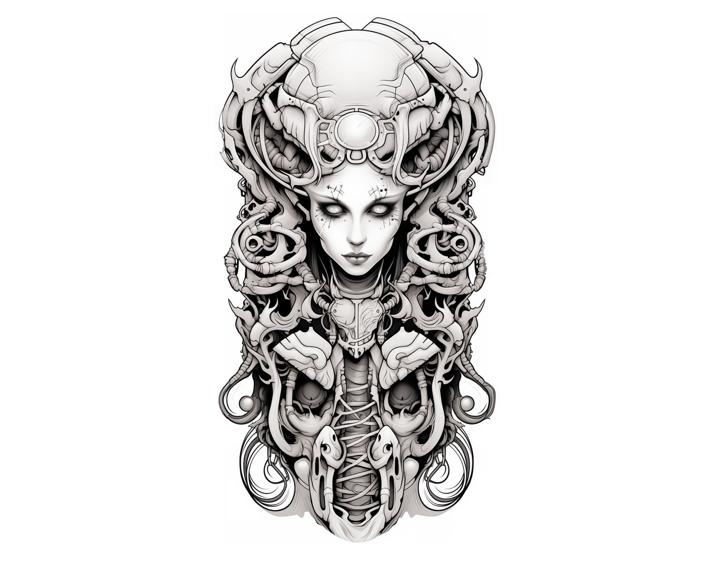 H.R. Giger Alien Queen Temporary Tattoo, Sci-fi Body Art (digital ...