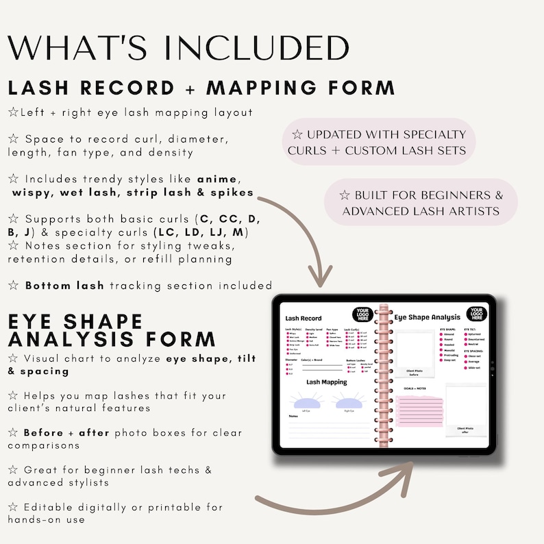 Lash Mapping Record Chart + Eye Shape Analysis Forms | Lash Client ...